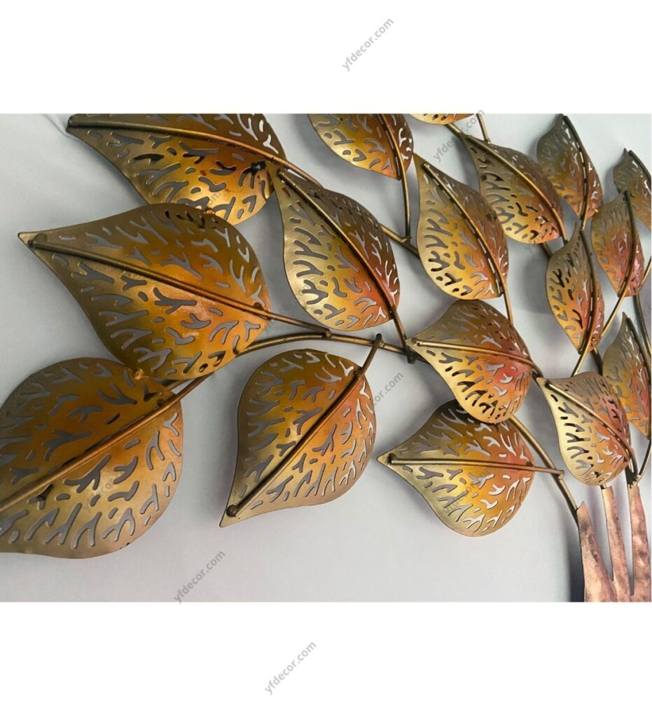 Buy Wrought Iron Decorative Tree with Golden Leaves and LED Wall Art ...