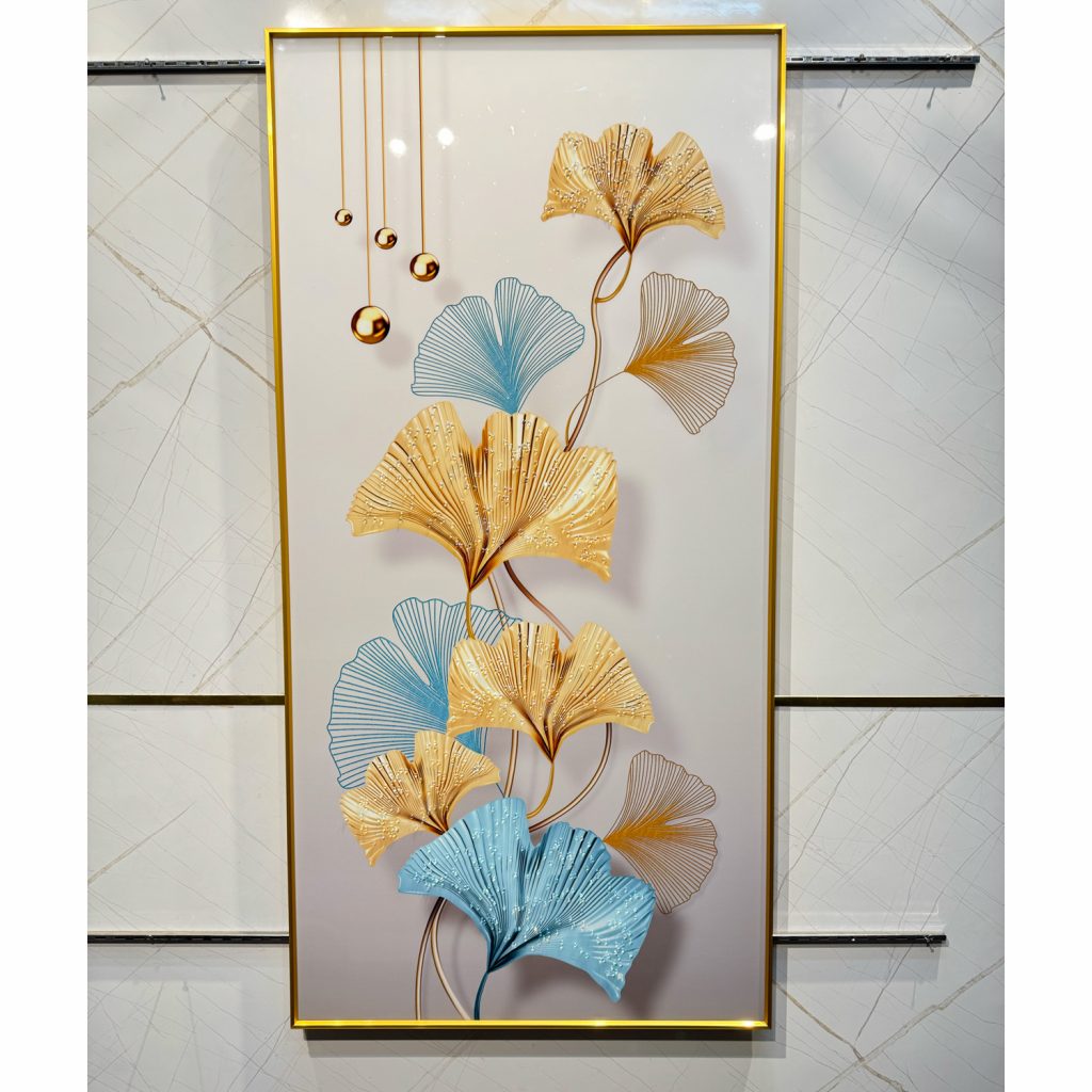 Buy Gold & Blue Ginkgo Abstract Flower Glass Painting online in India ...