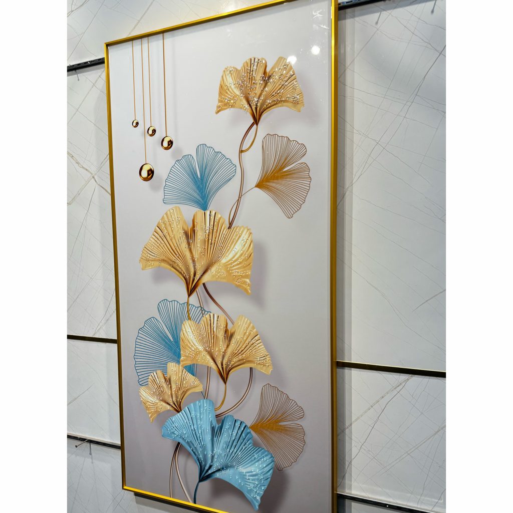 Buy Gold & Blue Ginkgo Abstract Flower Glass Painting online in India ...