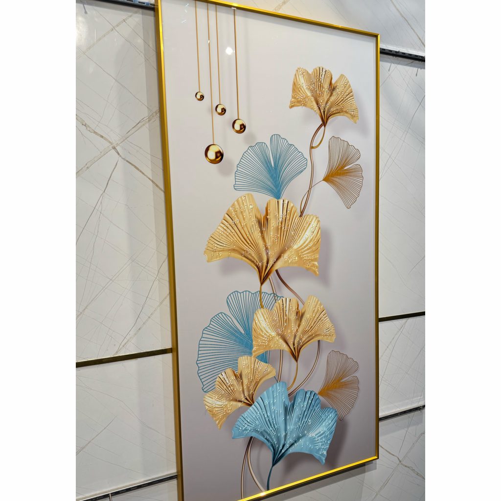 Buy Gold & Blue Ginkgo Abstract Flower Glass Painting online in India ...